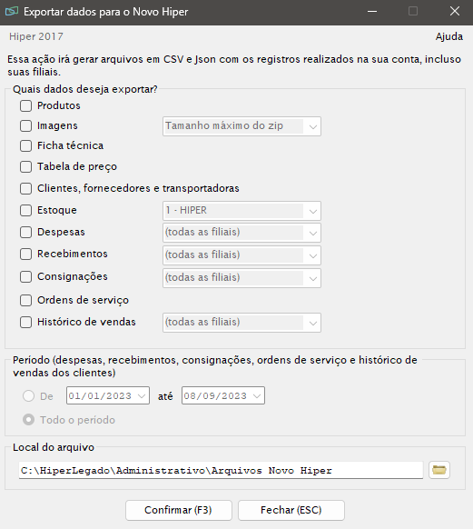 Como exportar os dados do Hiper Windows para o Novo Hiper