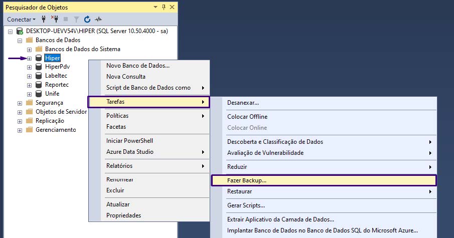 Como criar e restaurar um Backup do Banco de Dados no Hiper