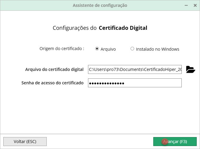 Como configurar o Certificado Digital A1 no Hiper